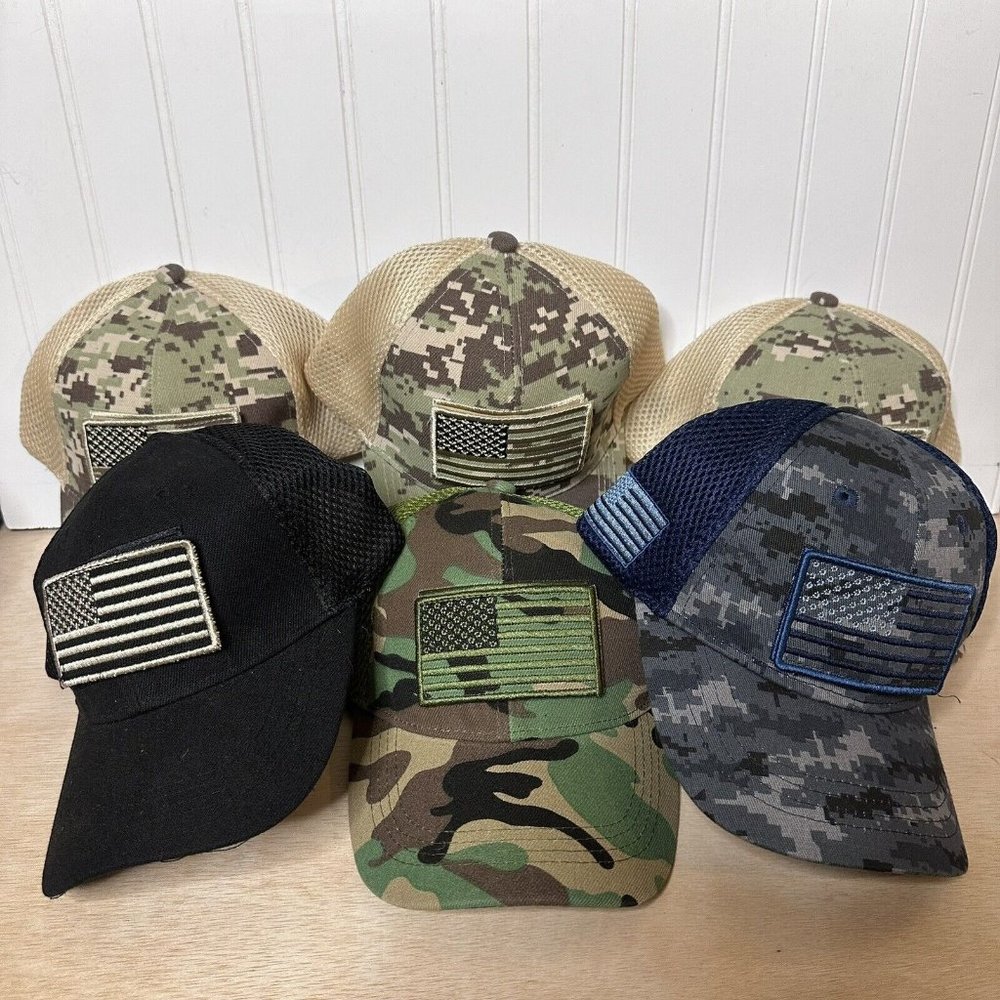 6 Military Caps Removable Flag Patches Adjustable Clo… - Gem